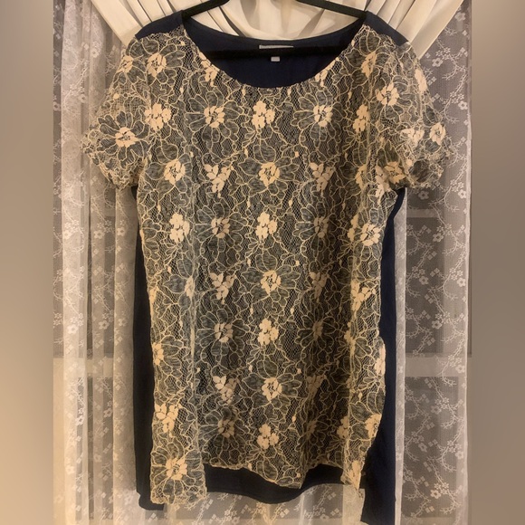 NICOLA | Tops | Nicola Brand Top Blue With Lace Overlay Front Sz L Bust ...